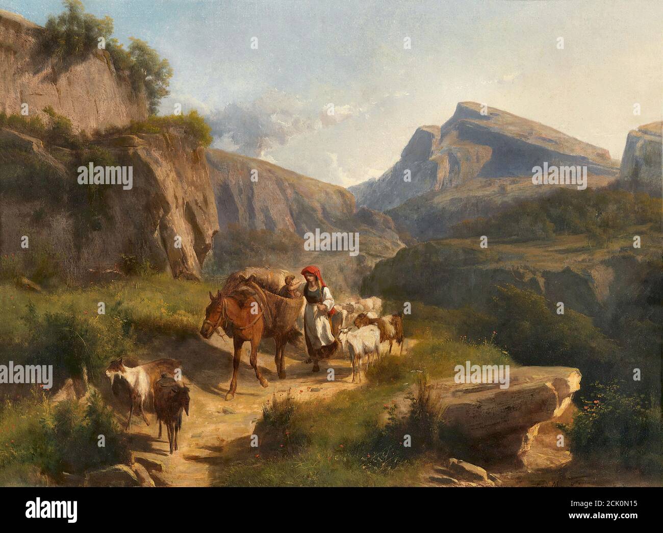 Markó András - Shepherdess with Her Small Flock on a Mountain Pass ...