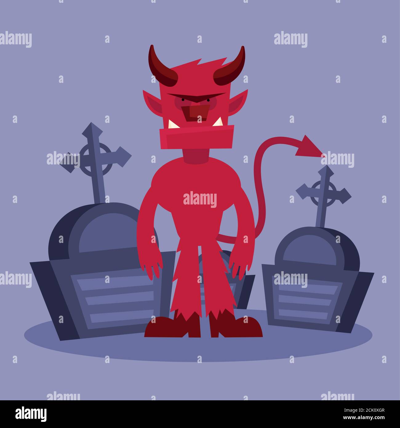 Halloween devil cartoon at cemetery design, Holiday and scary theme ...