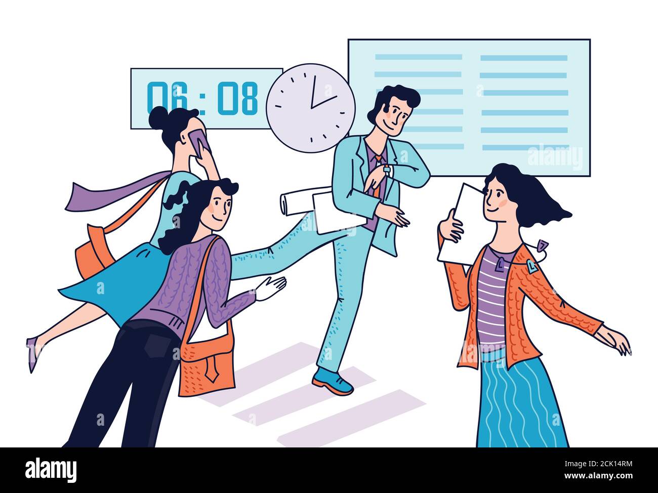 Business People running down city street, hurrying to work, late and ...