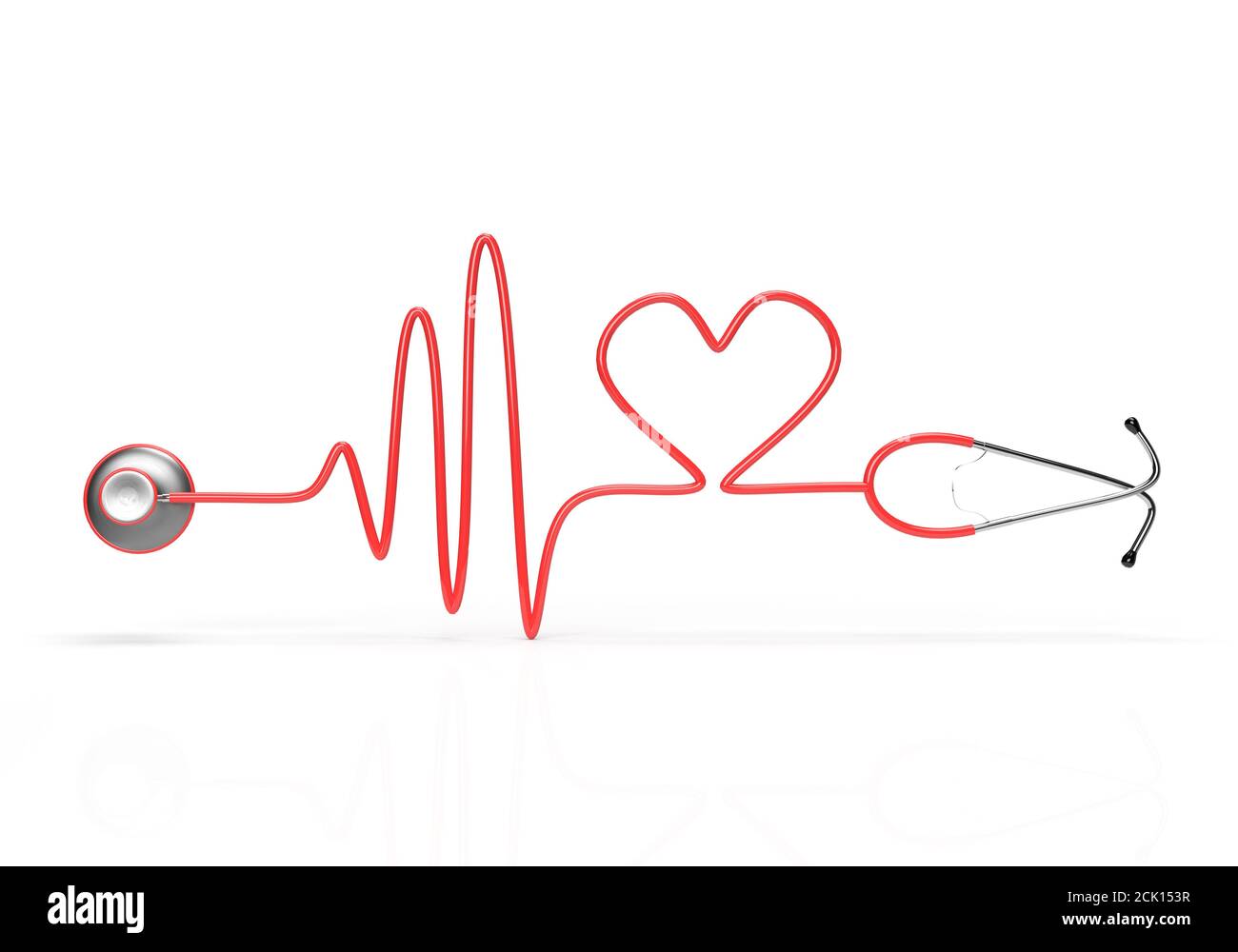Stethoscope and a silhouette of the heart and ECG. 3d illustration ...