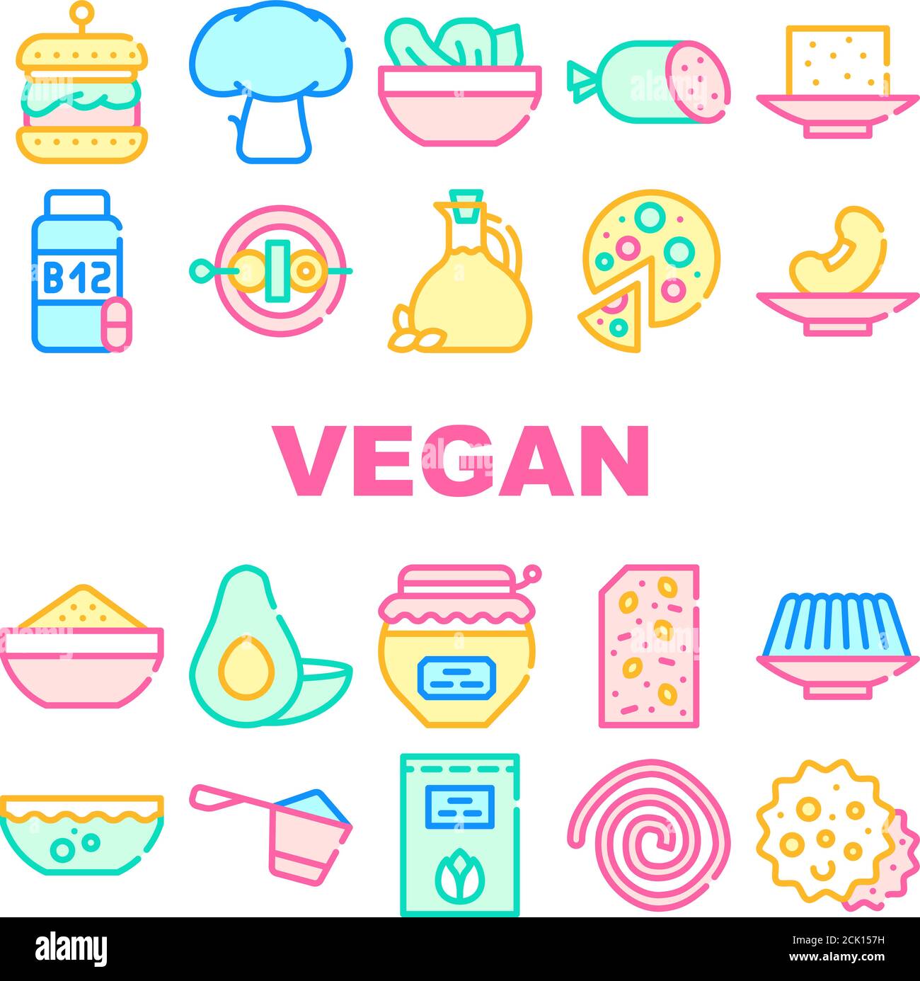 Vegan Menu Restaurant Collection Icons Set Vector Stock Vector Image ...