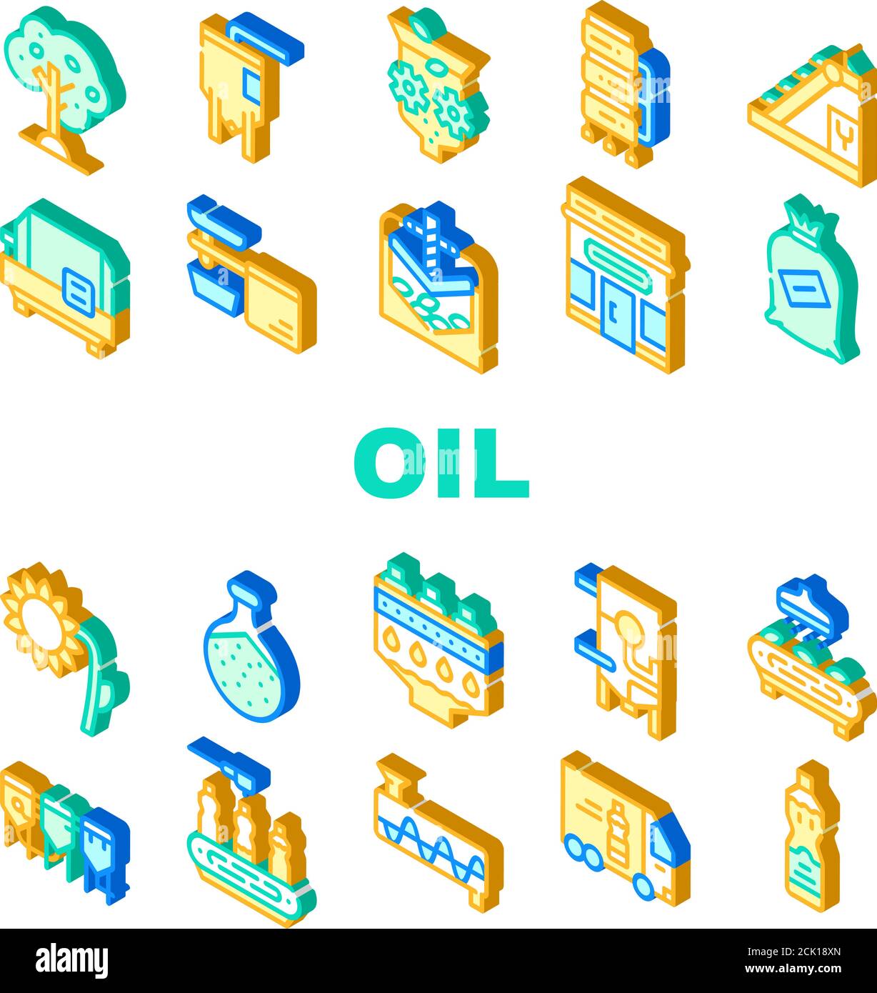 Oil Production Plant Collection Icons Set Vector Stock Vector Image ...
