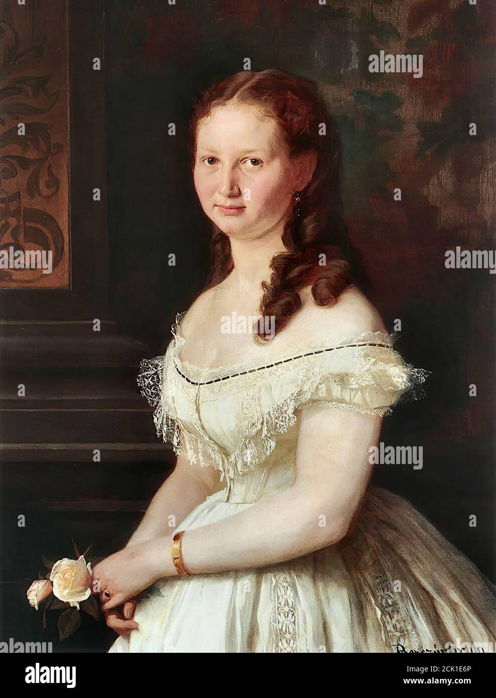 Benczúr Gyula - Young Girl with Roses - Hungarian School - 19th Century Stock Photo - Alamy
