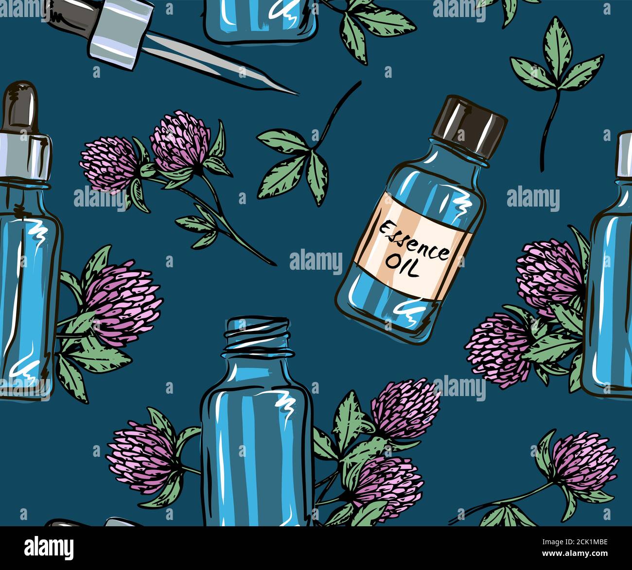 Seamless pattern with bottles with essential oils: essential oil ...