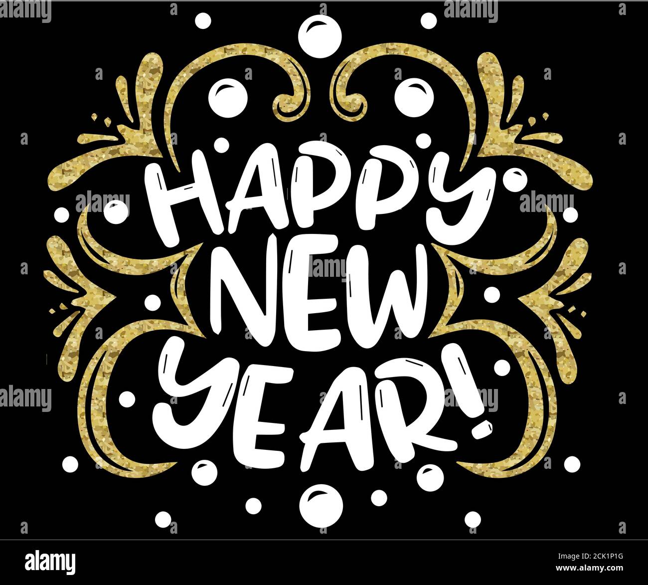 Christmas and New Year signs set white gold color on a black background ...