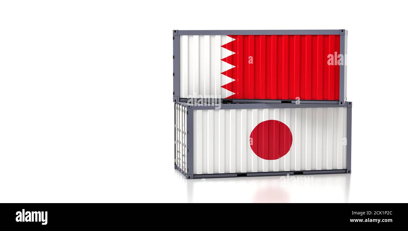 Freight containers with Japan and Bahrain flag. 3D Rendering Stock ...