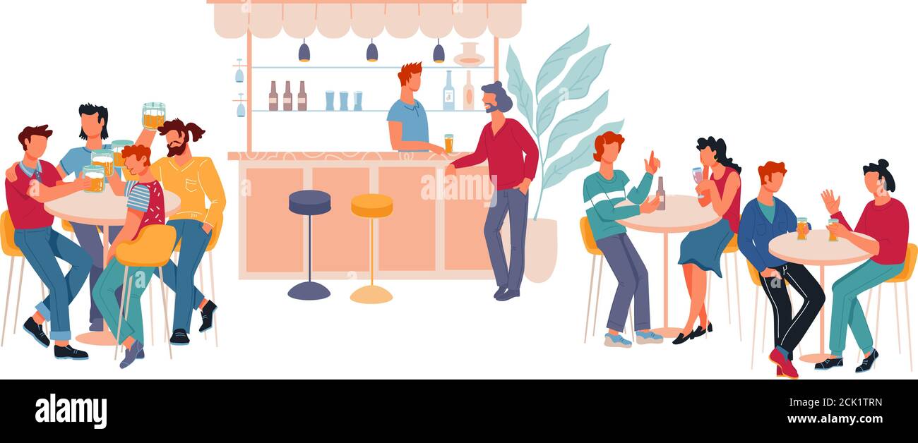 Restaurant or bar interior with people sitting at tables and drinking ...