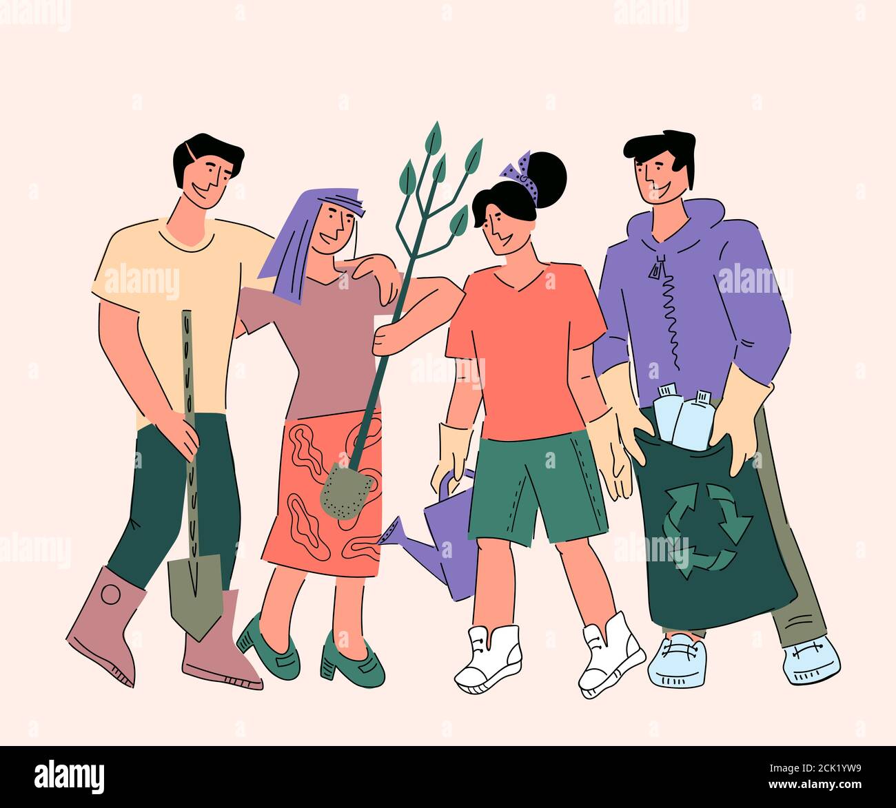 Volunteers clean environment and planting trees Stock Vector Image ...