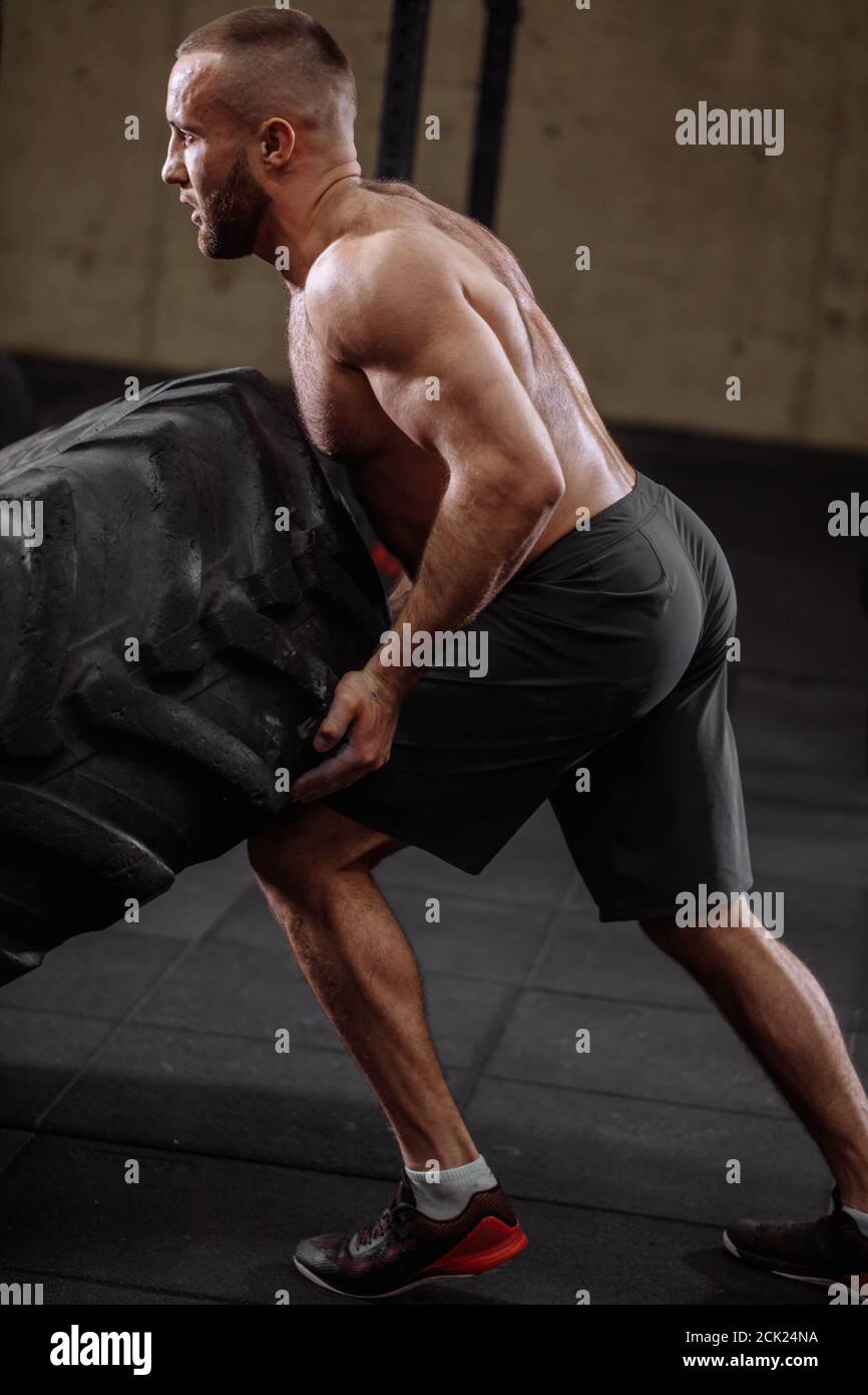 gorgeous man wants to have strong body. side view full length photo ...