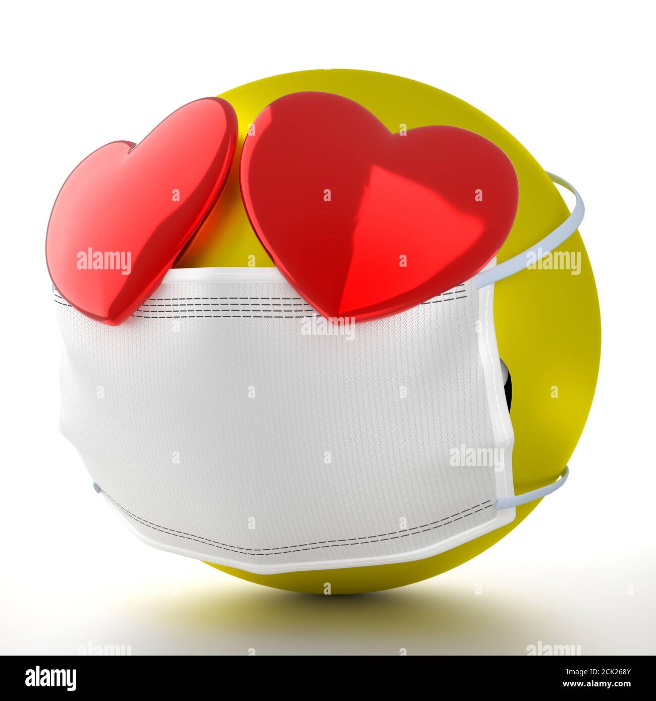 Emoticon with hearts wearing face mask - 3D illustration Stock Photo ...