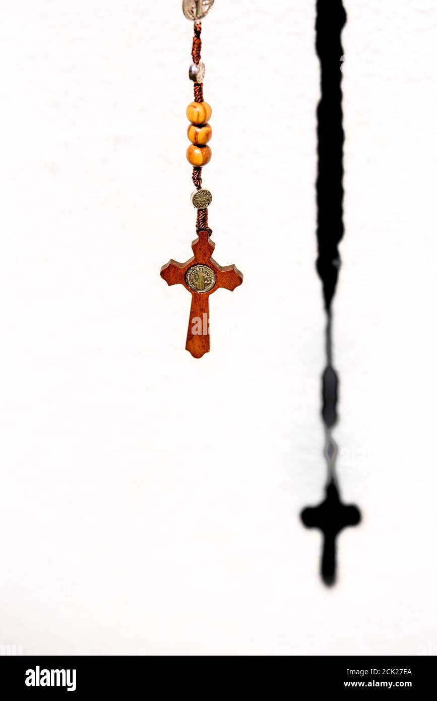 Christian symbols for religious believers, wooden background Stock ...