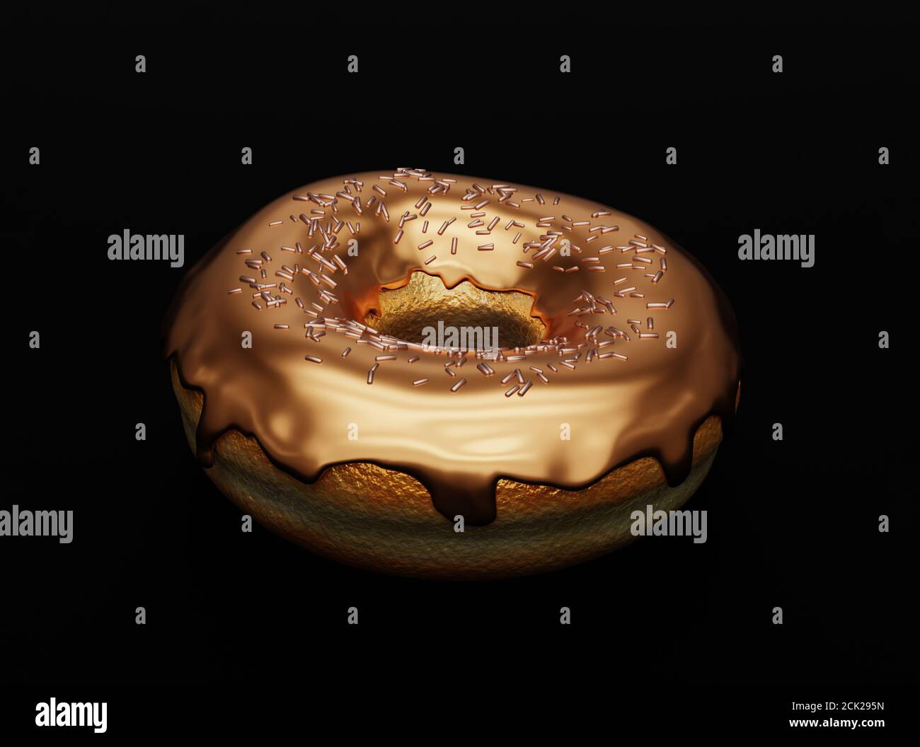 Golden donut with golden glaze, sweet unusual doughnut on black ...