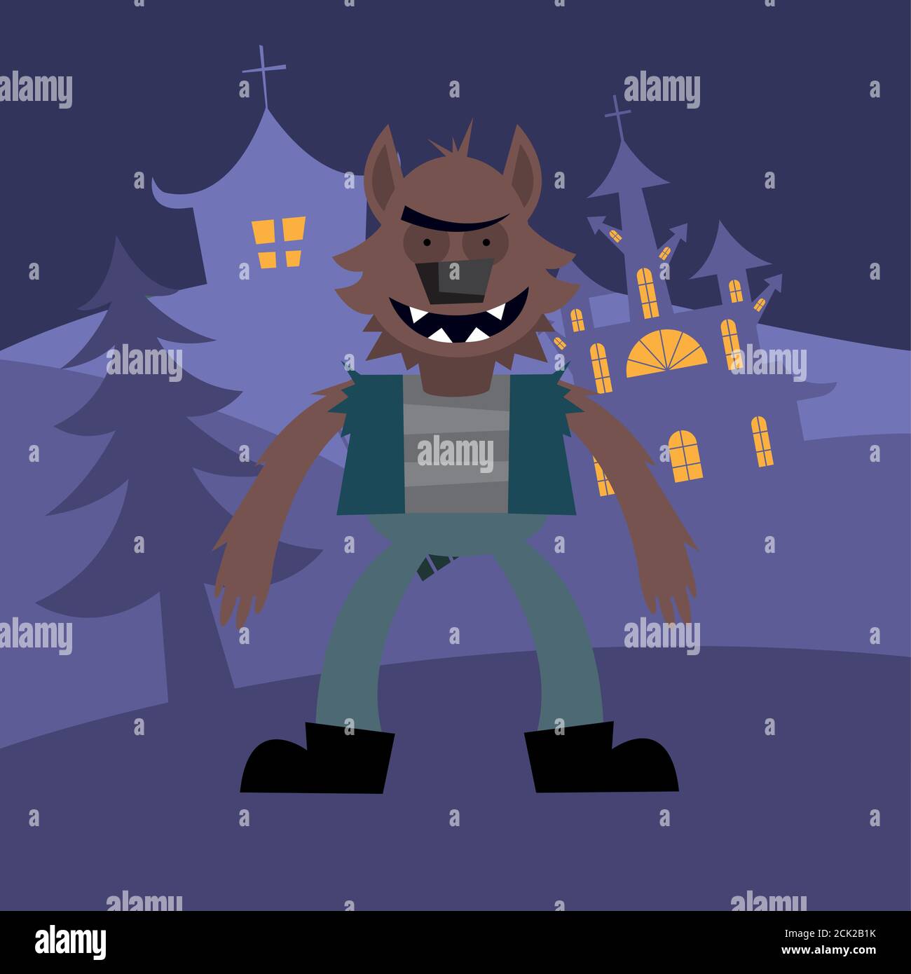 Halloween werewolf cartoon in front of houses design, Holiday and scary ...