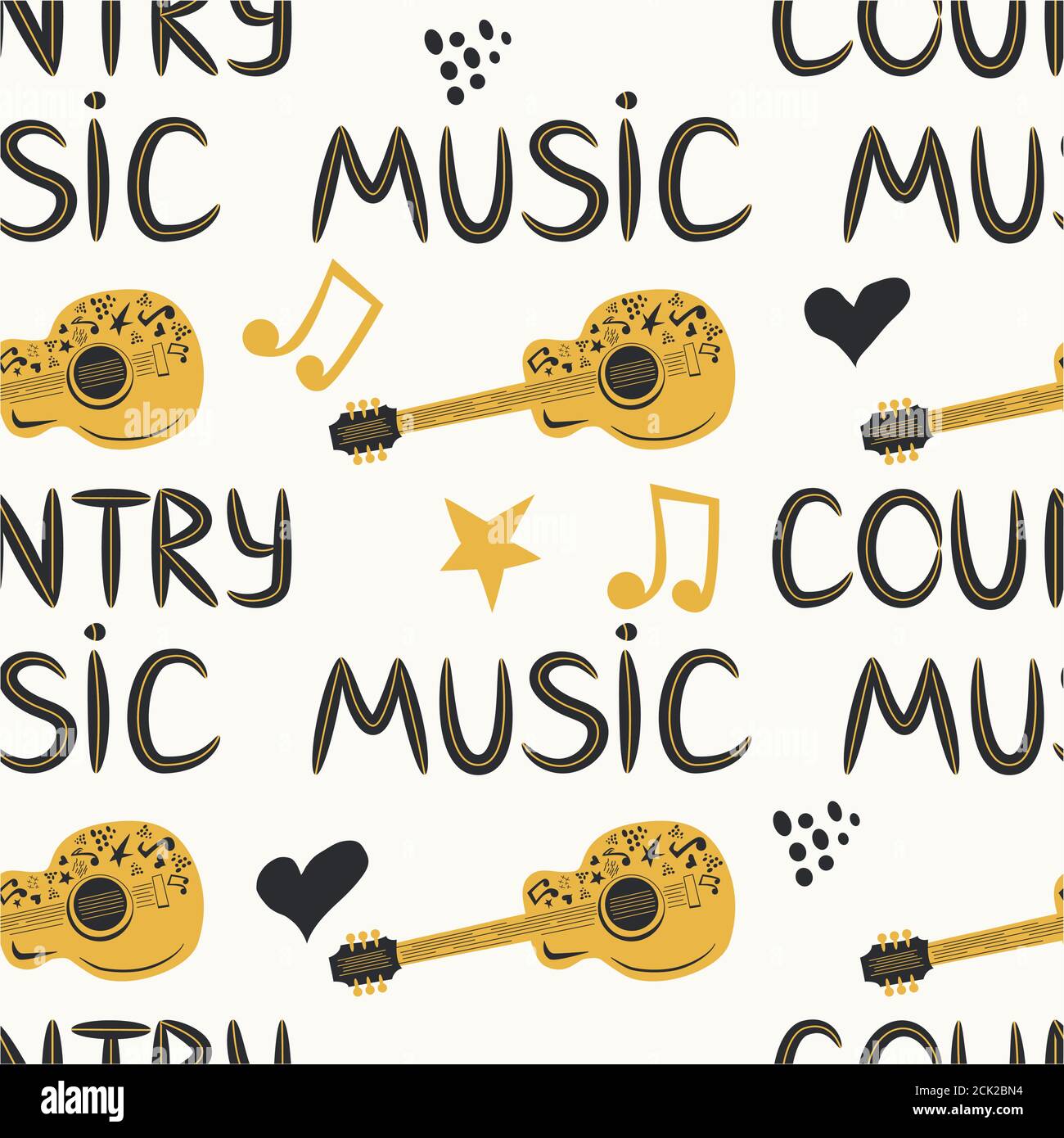 hand-drawn musical seamless pattern with the inscription country music ...