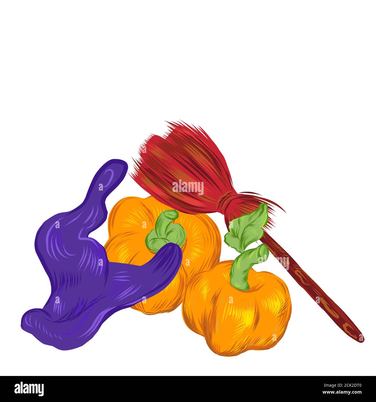 Halloween card template with witches hat, broom and pumpkins, vector ...