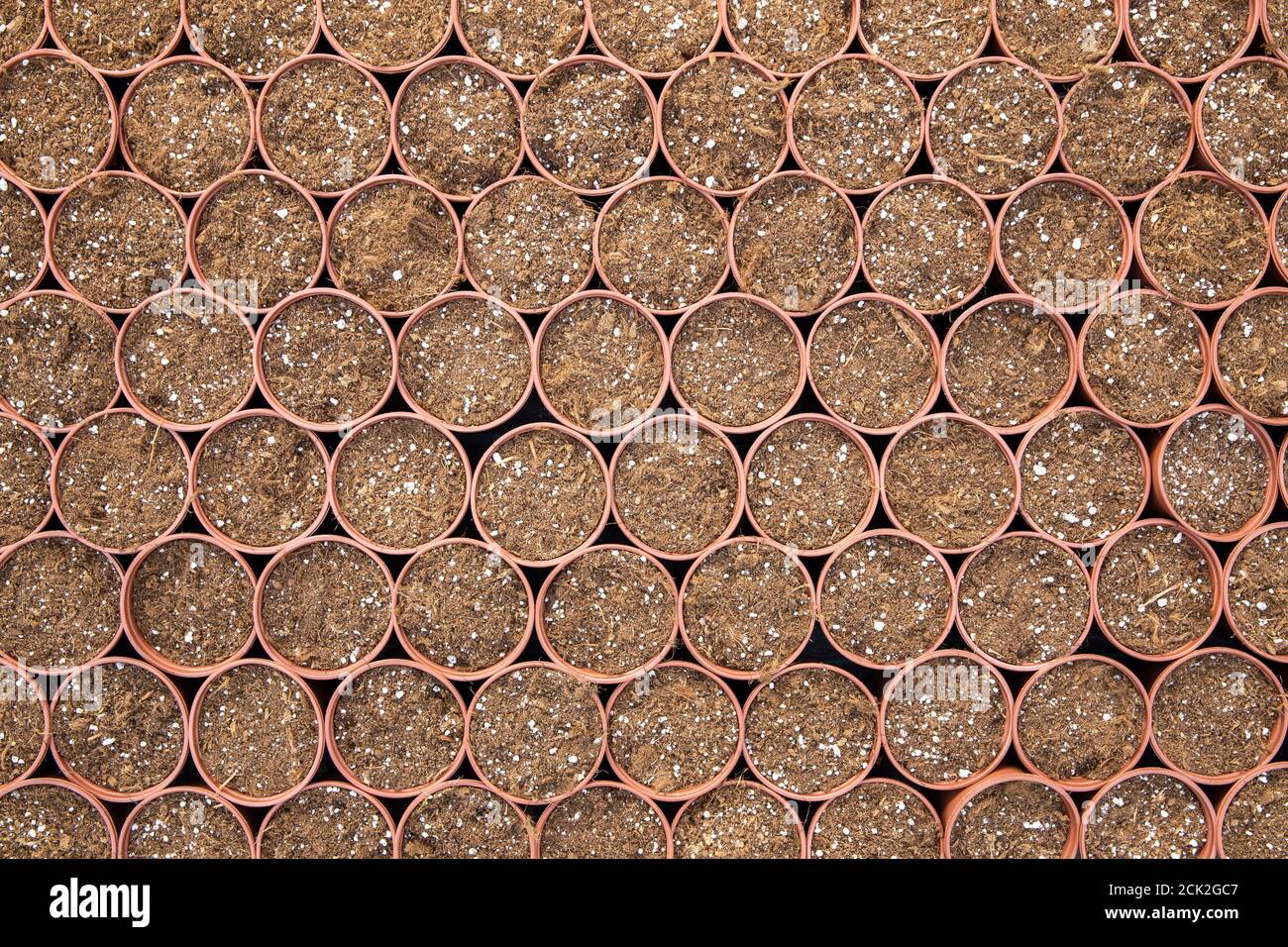 Background view of empty flower pots with soil inside Stock Photo - Alamy