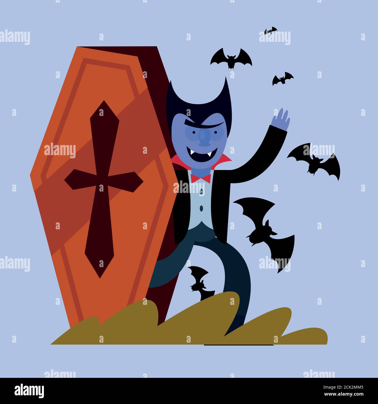 Halloween vampire cartoon inside coffin with bats design, Holiday and ...
