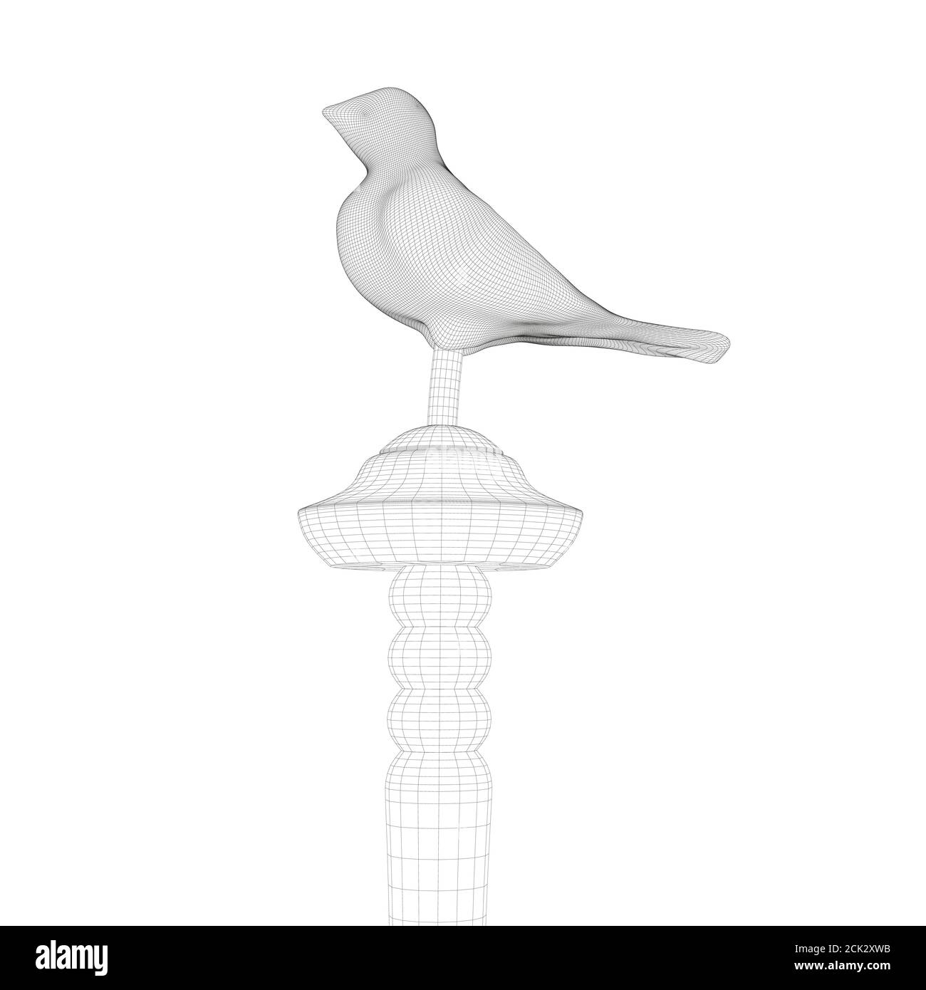 Bird wireframe on decorative plank isolated on white background. 3D ...