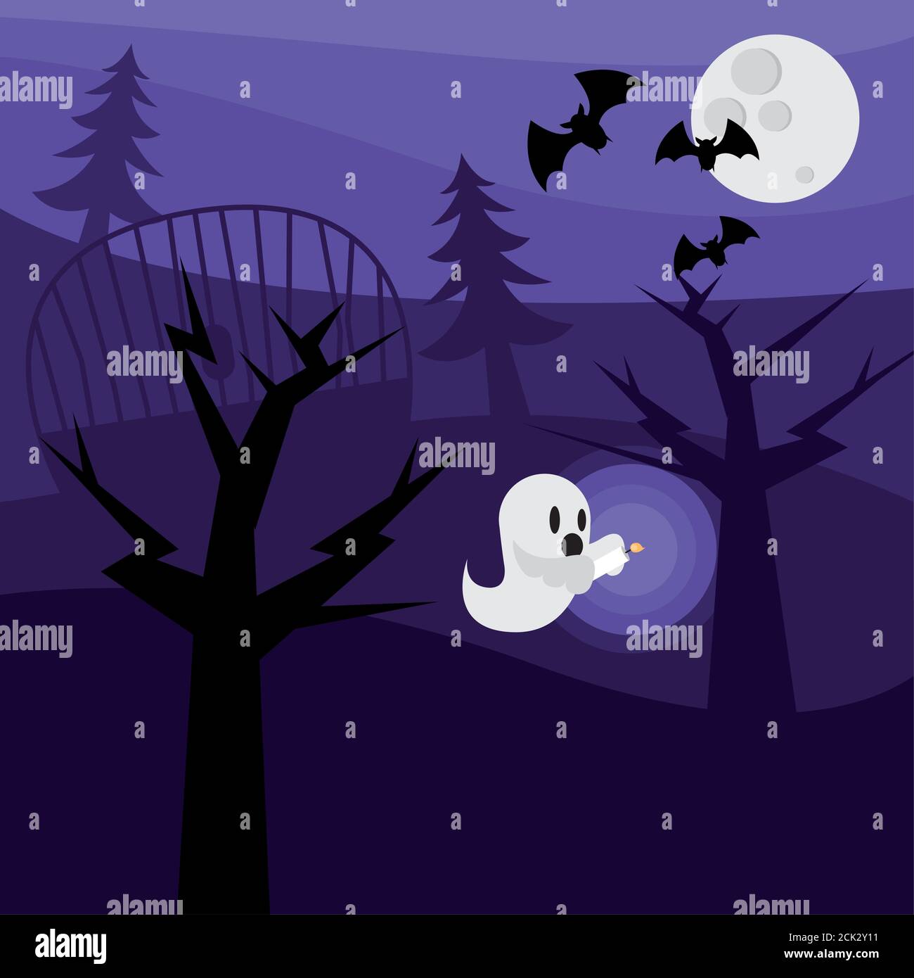 Halloween ghost cartoon with trees design, Holiday and scary theme ...