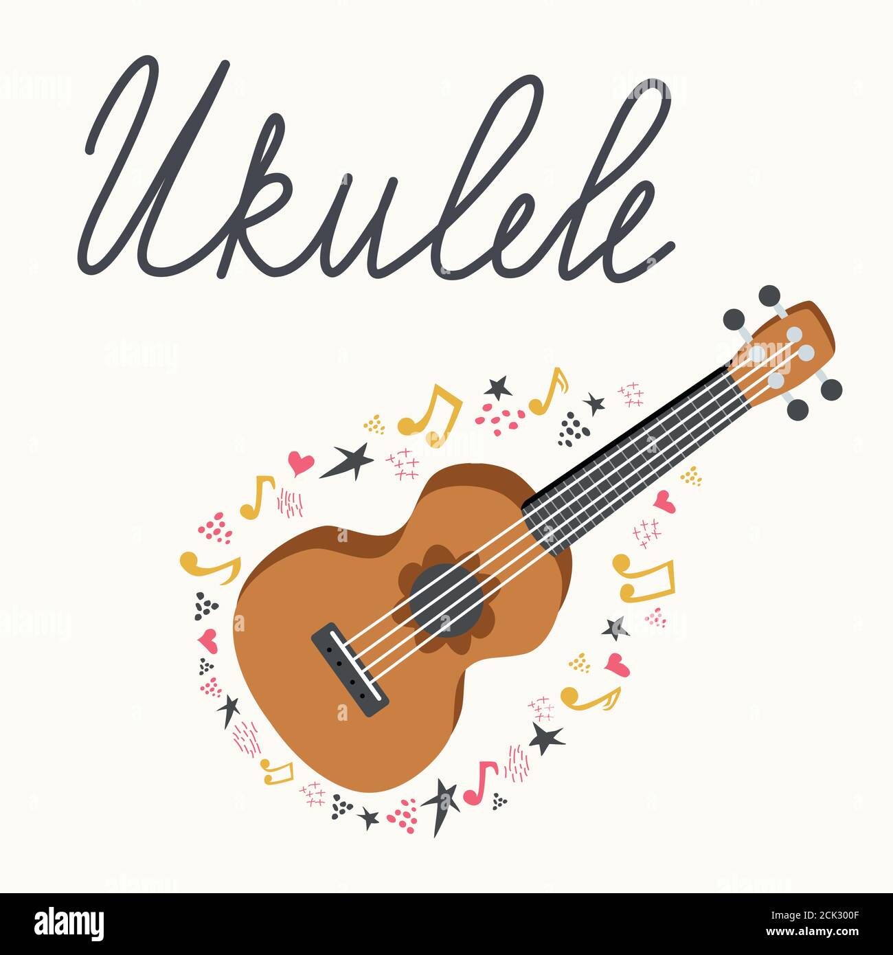 Cartoon ukulele with lettering text for summer, music poster template ...