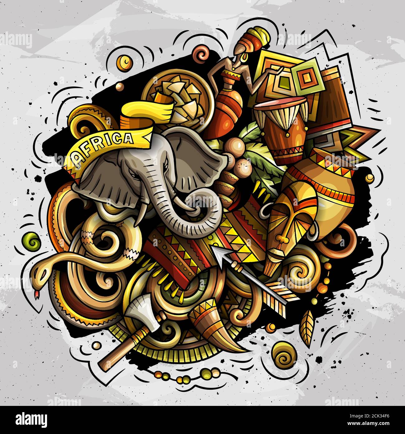 Africa hand drawn cartoon doodles illustration. Funny design Stock ...