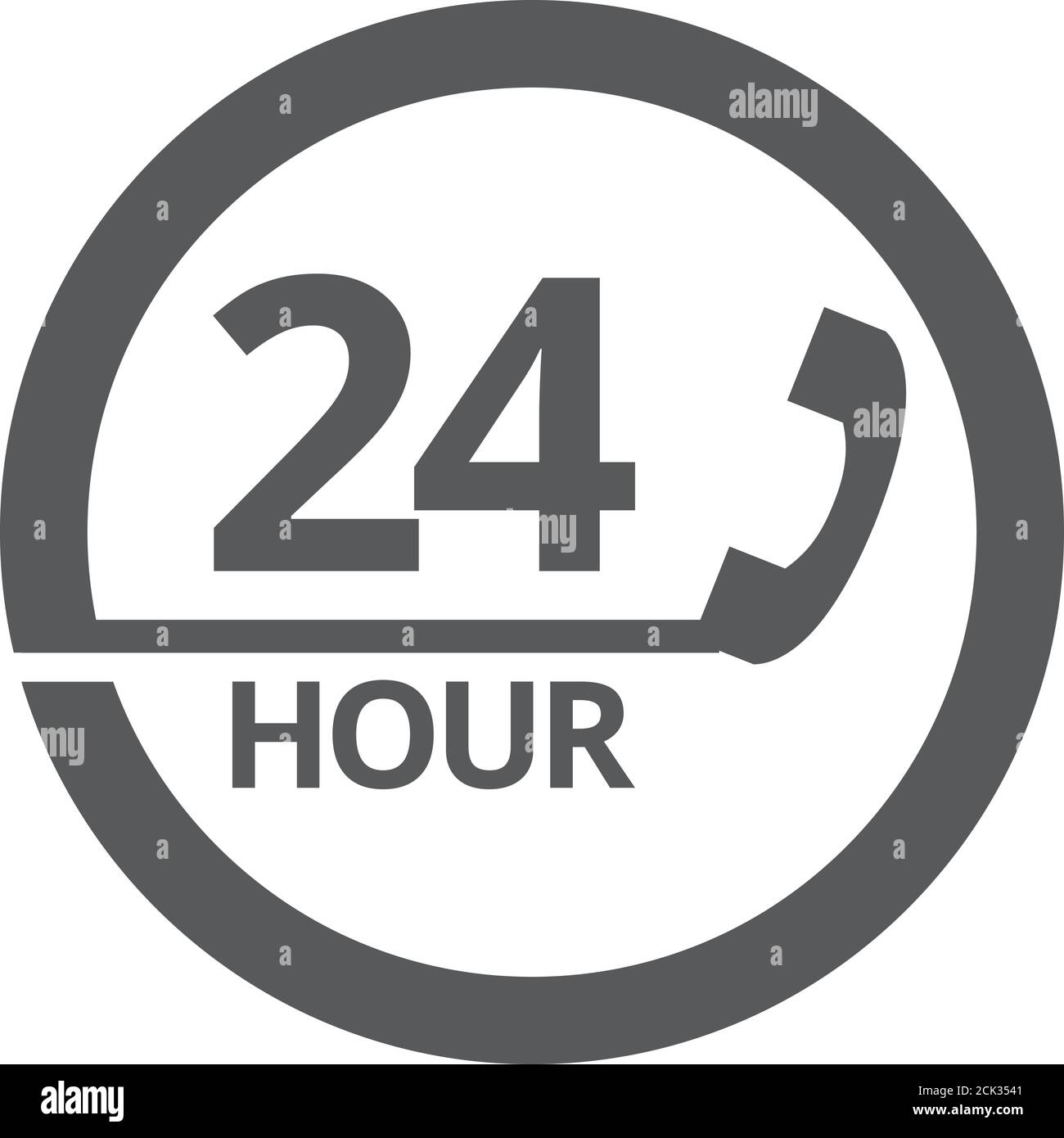 24 hours service icon in thick outline style. Black and white ...