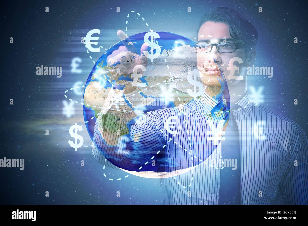 Global money transfer and exchange concept with the businessman Stock ...