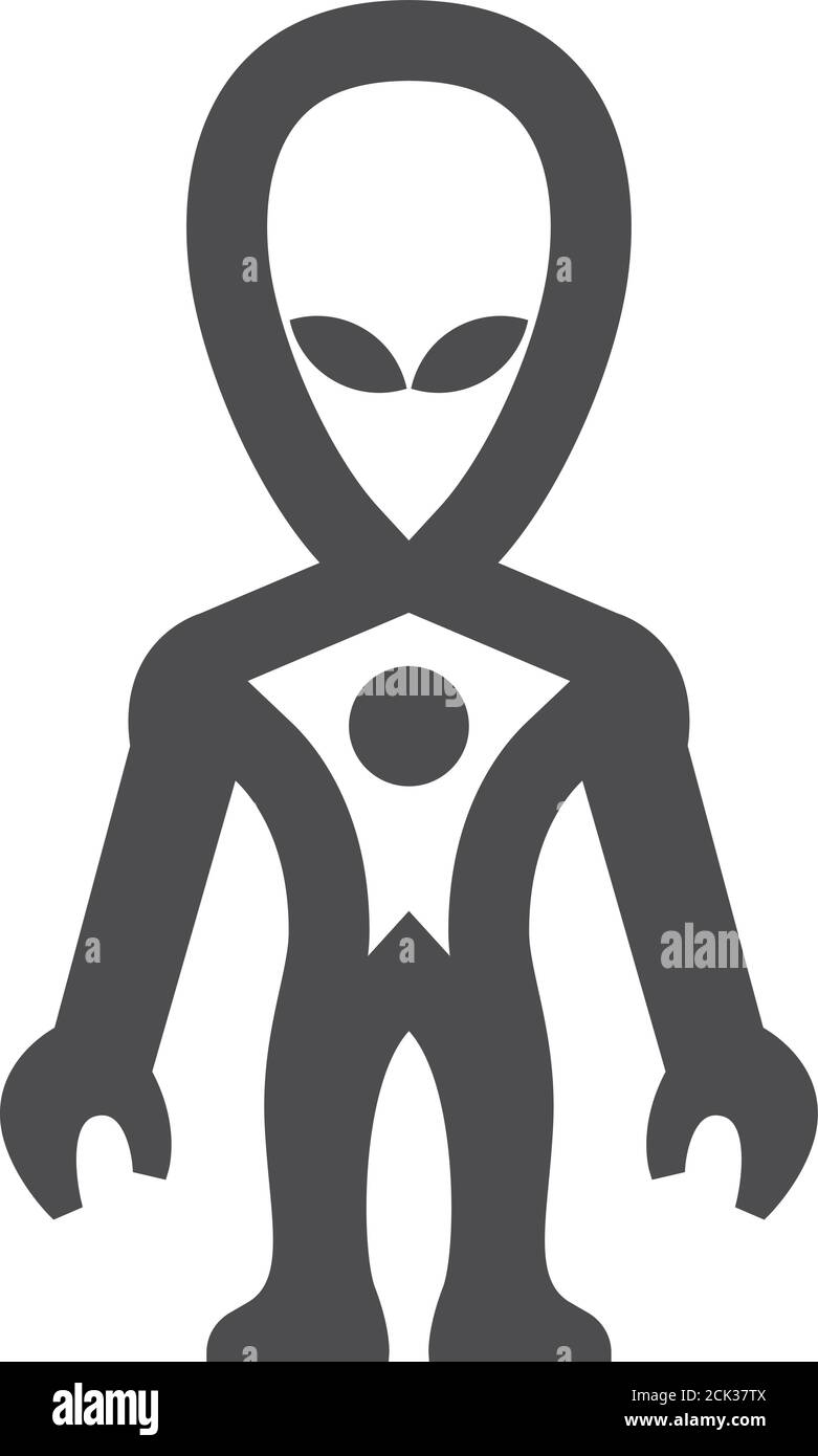 Alien icon in thick outline style. Black and white monochrome vector ...