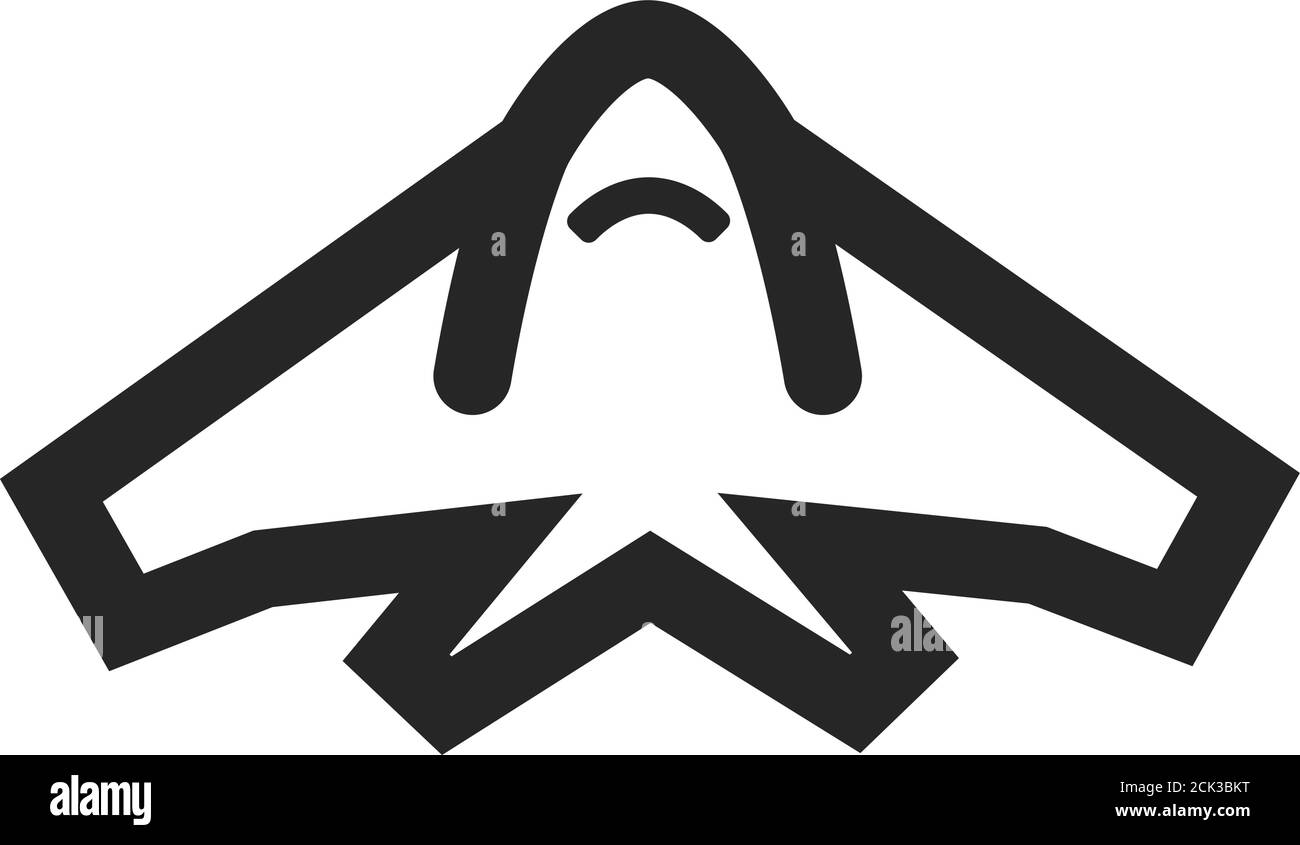 Stealth bomber icon in thick outline style. Black and white monochrome ...
