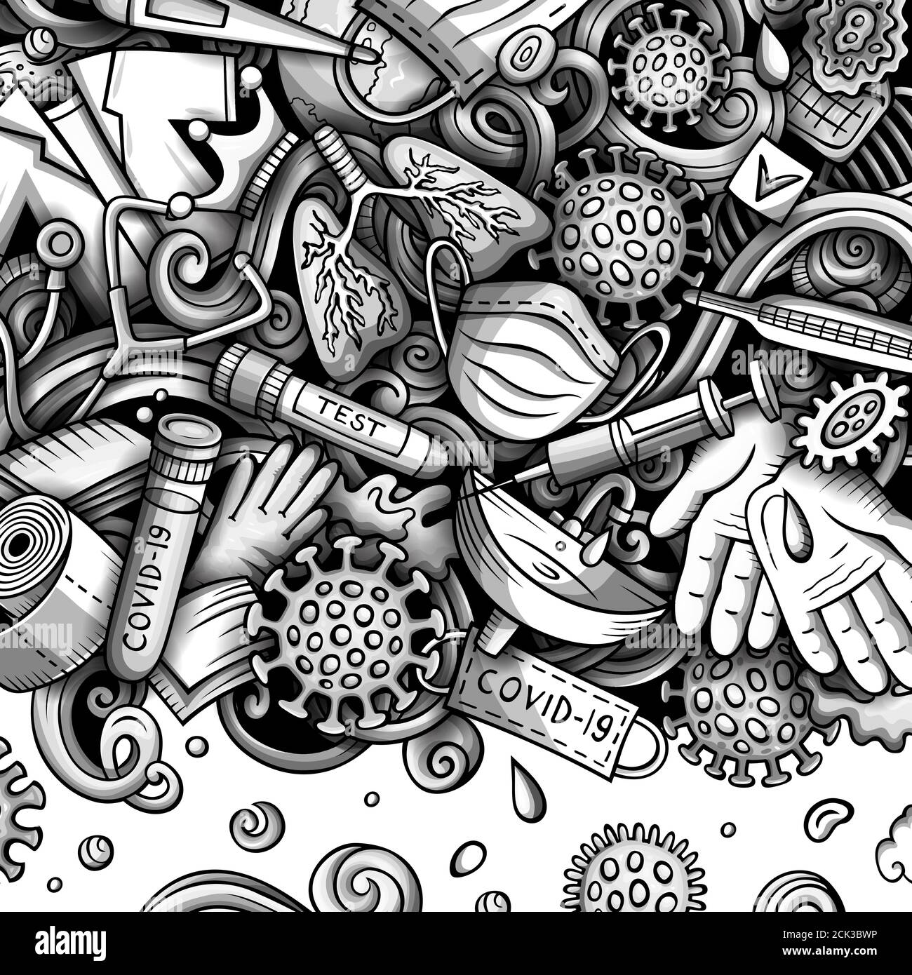 Coronavirus hand drawn vector doodles border Stock Vector Image & Art ...