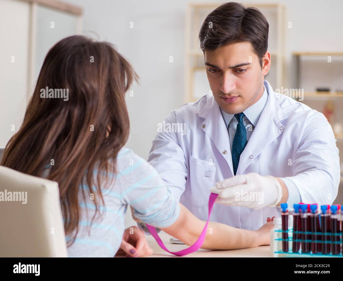The patient during blood test sampling procedure taken for analysis ...