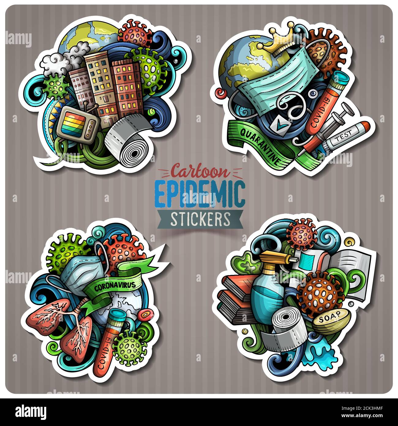 Doodle cartoon set of Epidemic theme stickers Stock Vector Image & Art ...