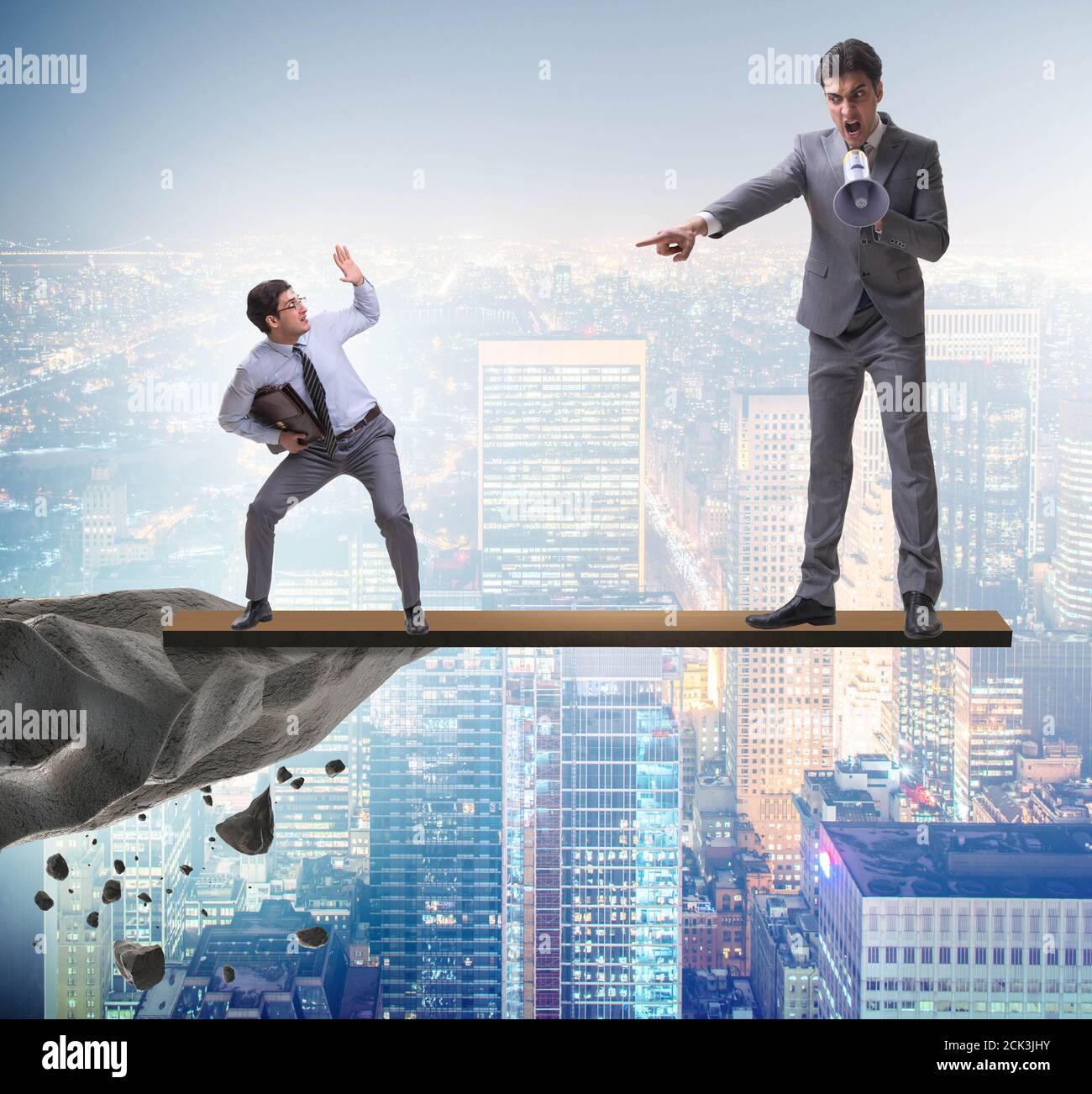 Angry unwise boss shouting and yelling at this important employee Stock ...