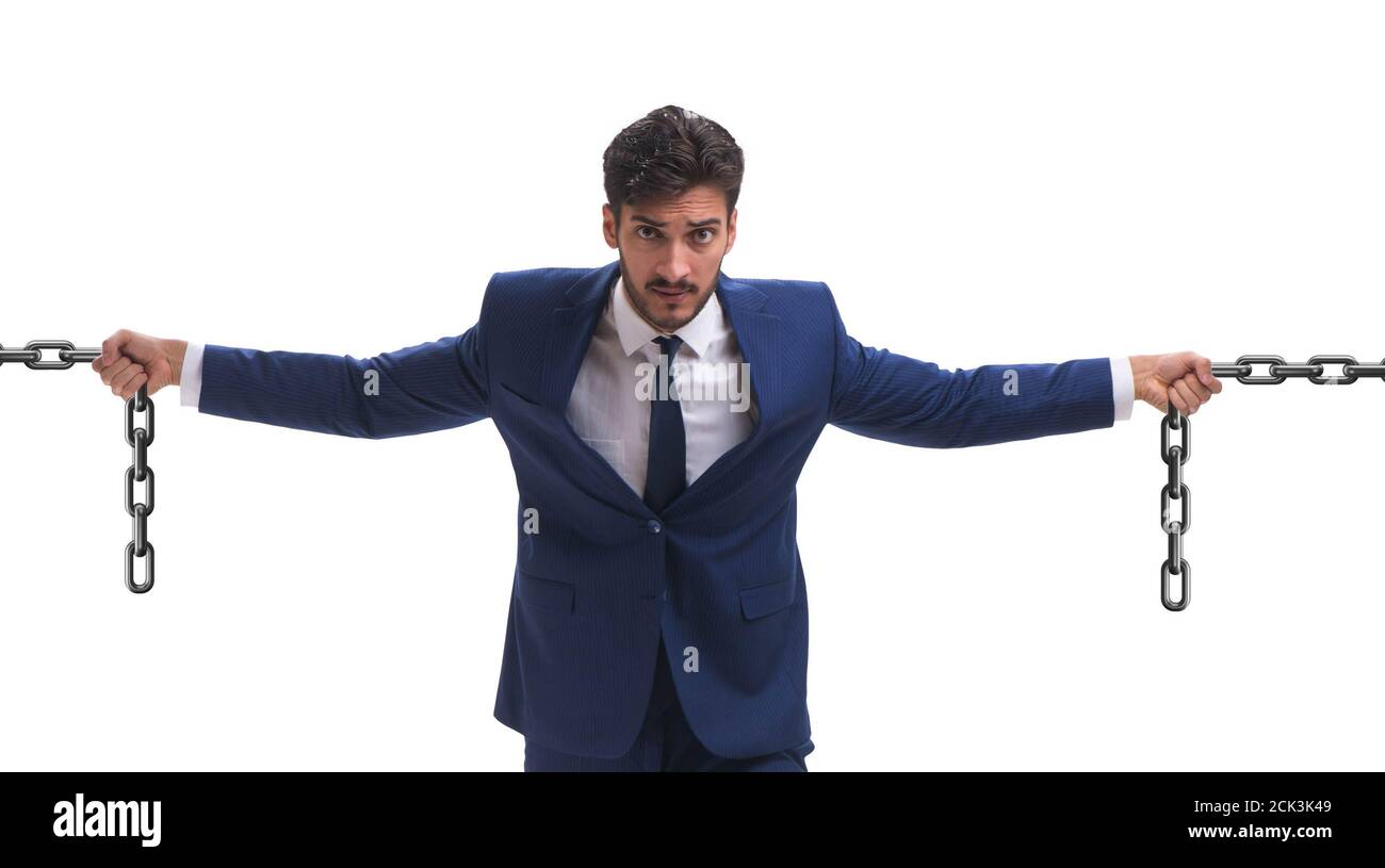 The businessman holding chains in business concept Stock Photo - Alamy