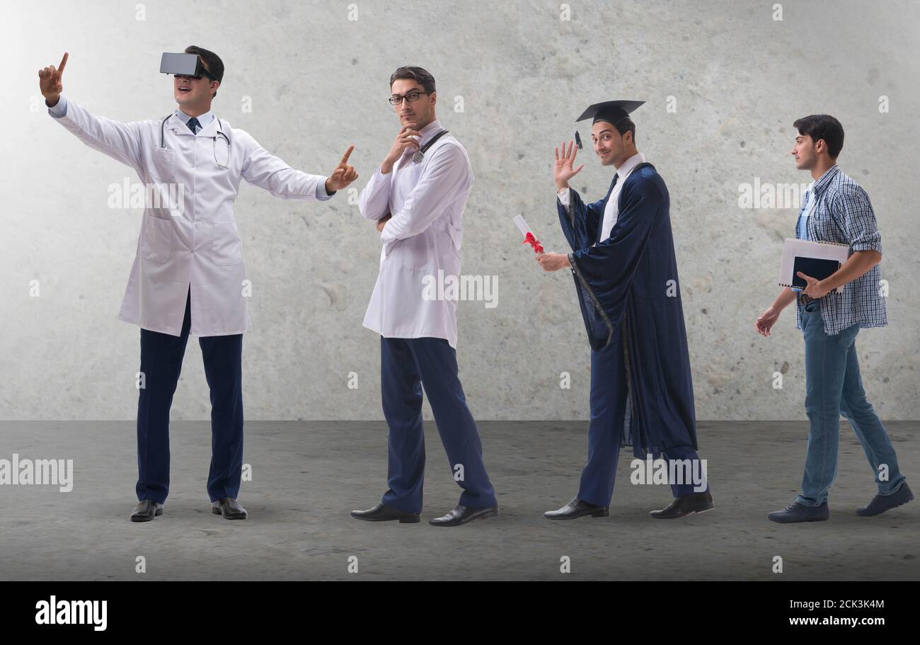 Business concept with man progressing through stages Stock Photo - Alamy