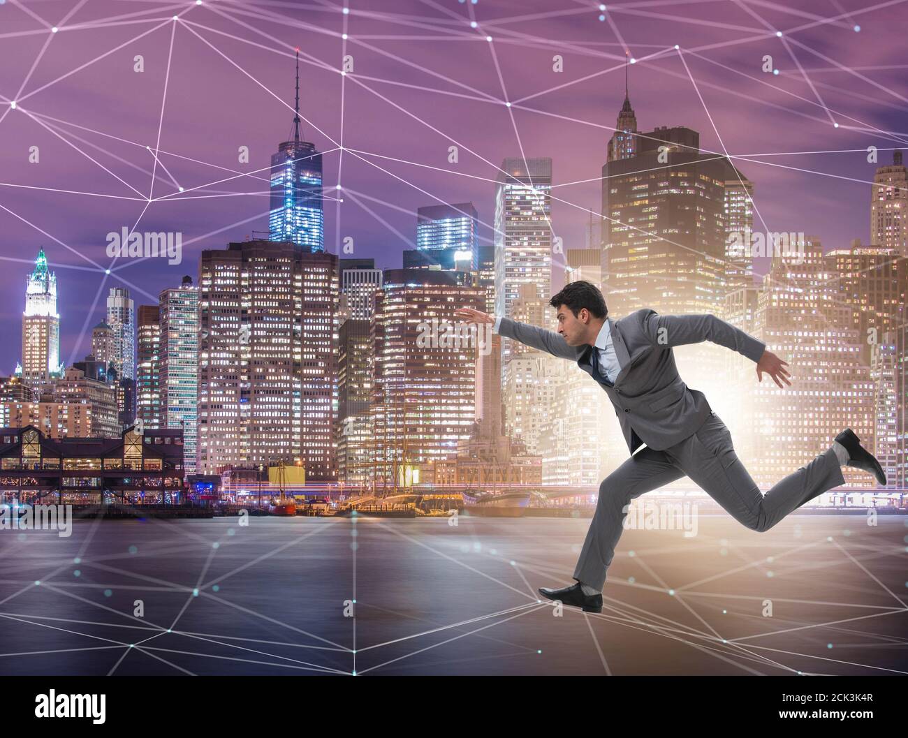 The businessman running in internet of things concept Stock Photo - Alamy