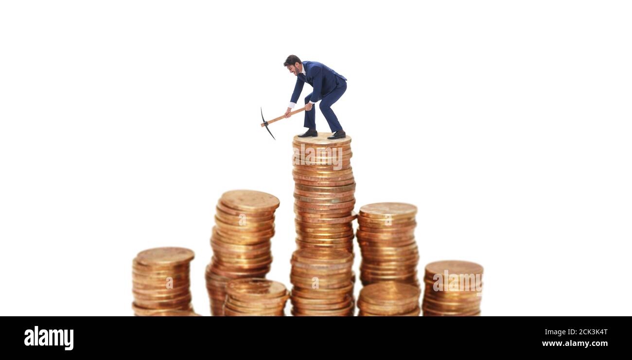The cryptocurrency concept with businessman mining money Stock Photo ...