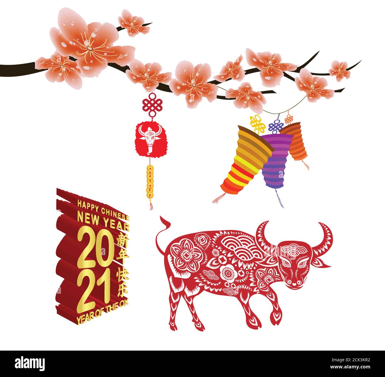 Classic Chinese new year 2021 blossom and lantern background. Year of ...