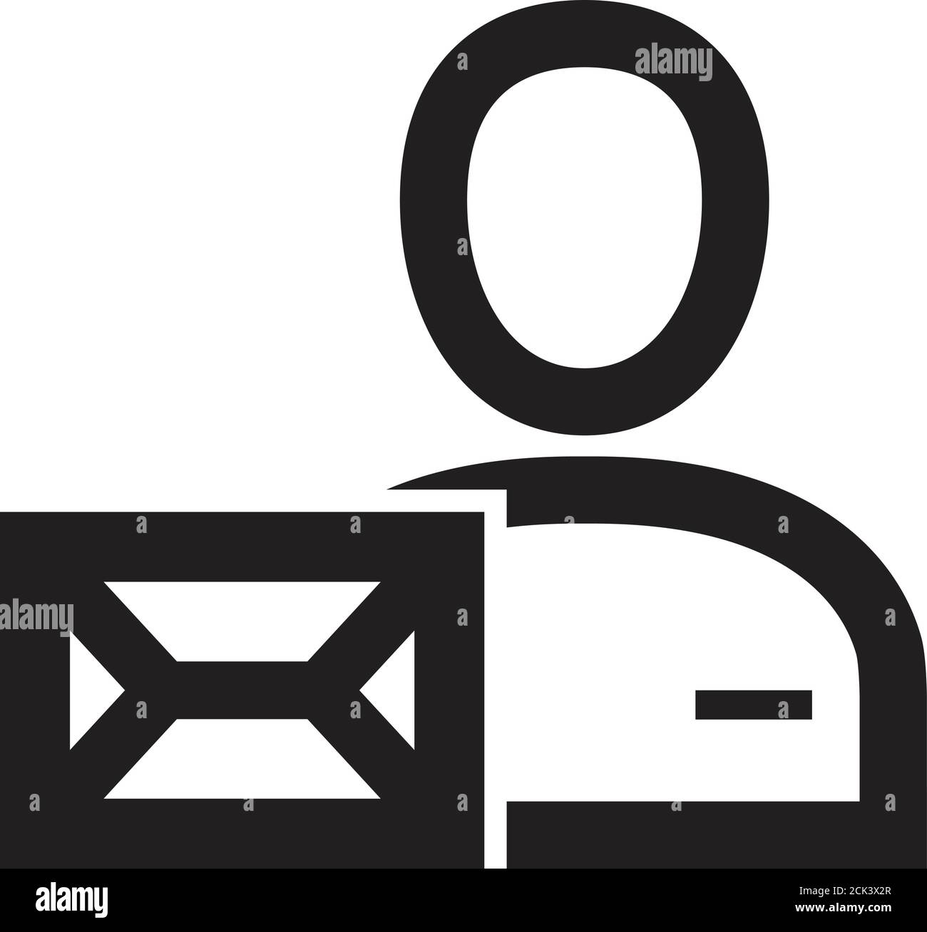 Delivery man icon in thick outline style. Black and white monochrome ...