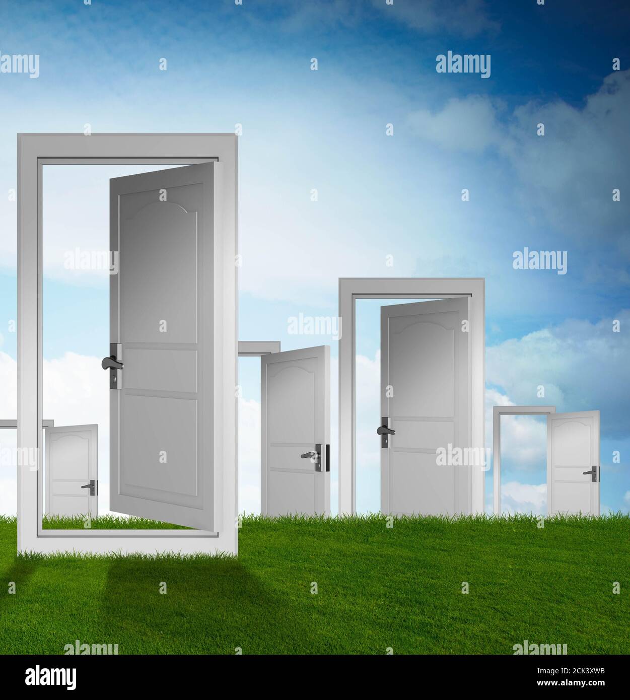 The concept of choice with many doors opportunity - 3d rendering Stock ...
