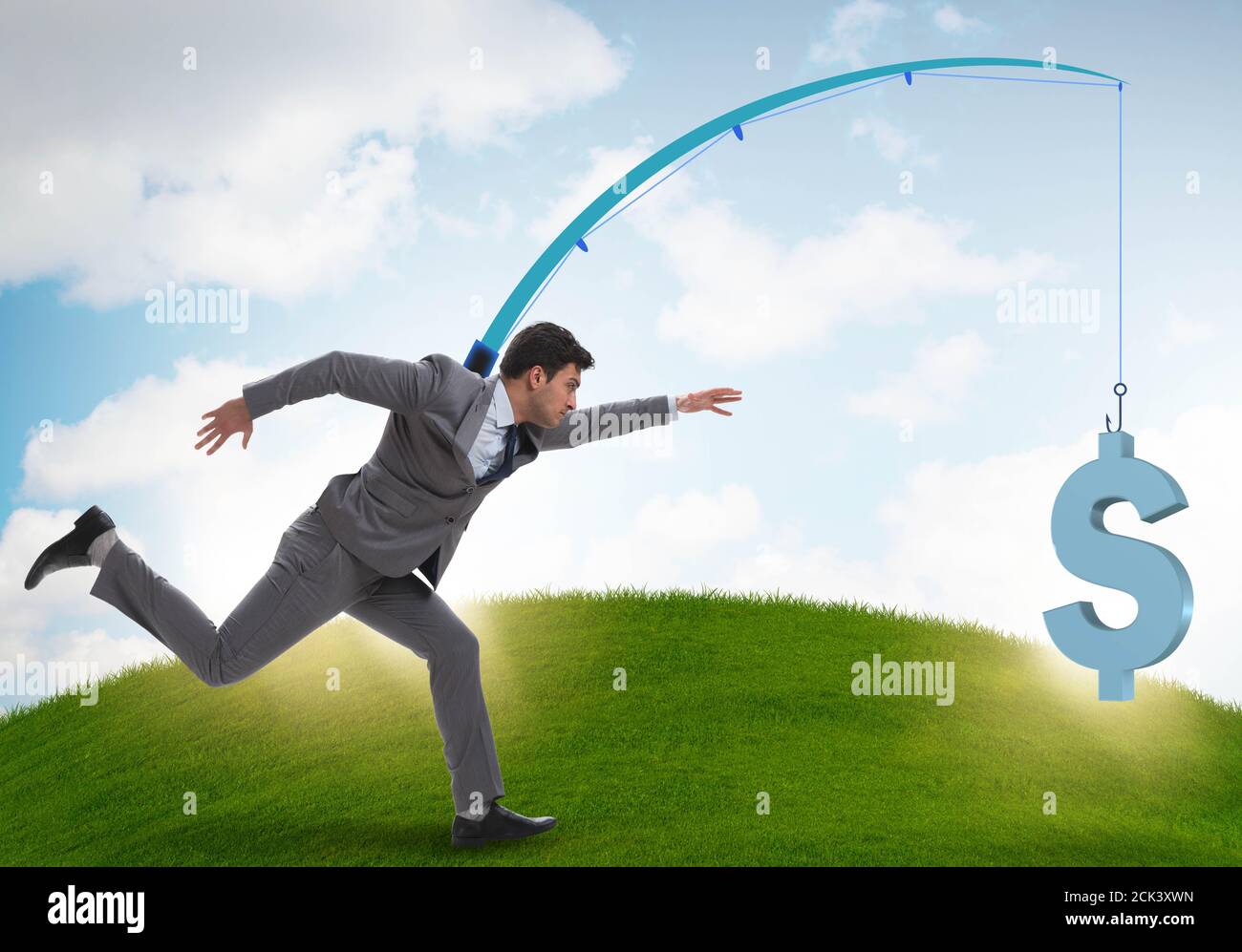 The businessman chasing money on fishing rod Stock Photo - Alamy