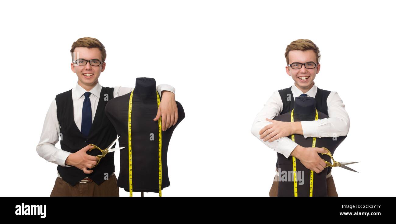 The young male tailor isolated on white Stock Photo - Alamy