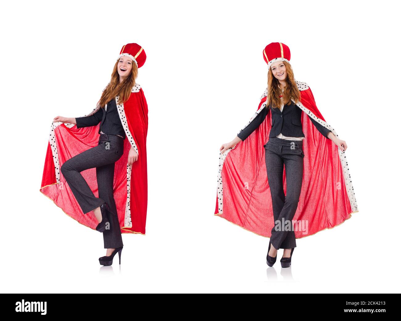 The woman business posing as queen isolated on white Stock Photo - Alamy