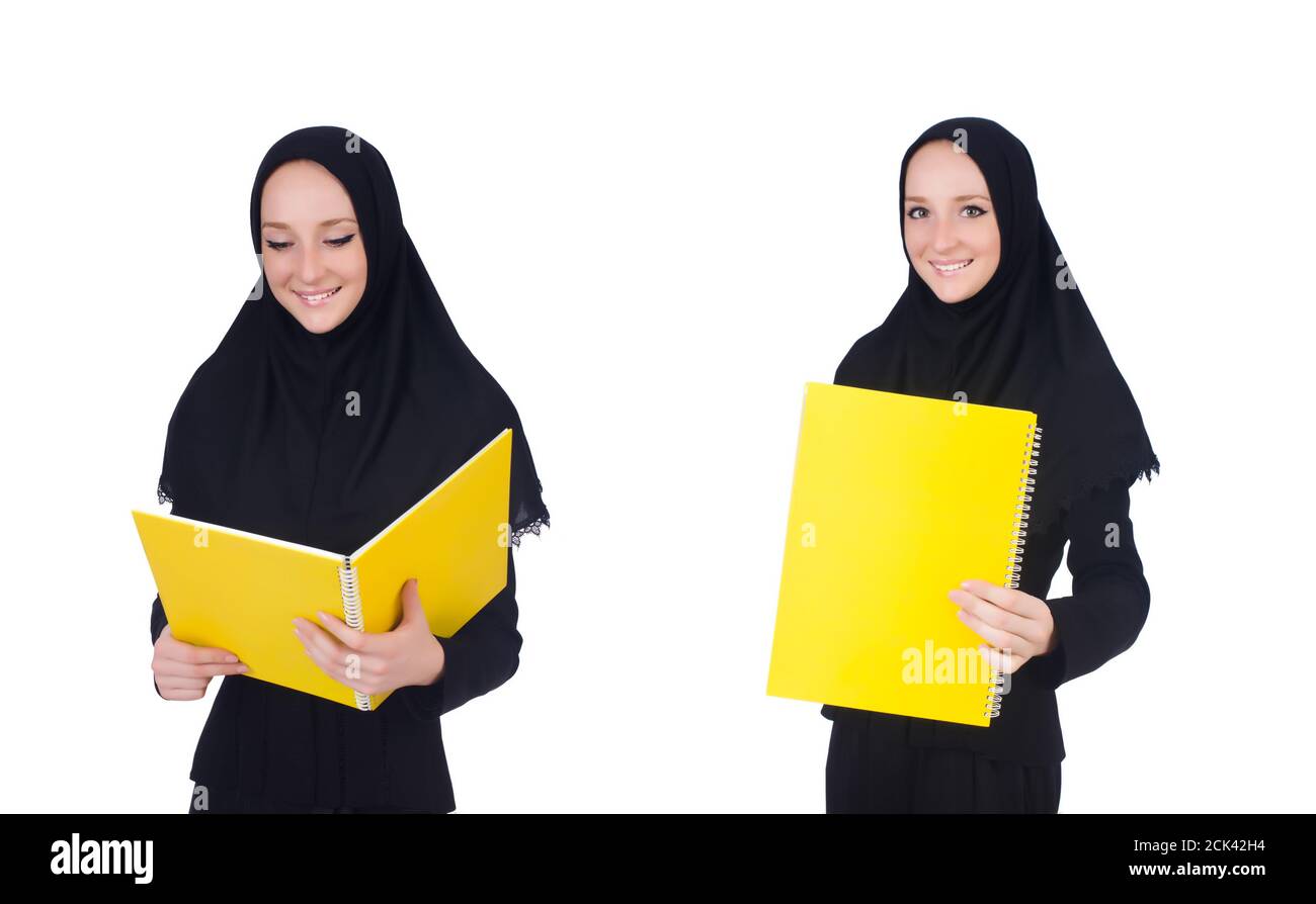 The young muslim student with books on white Stock Photo - Alamy