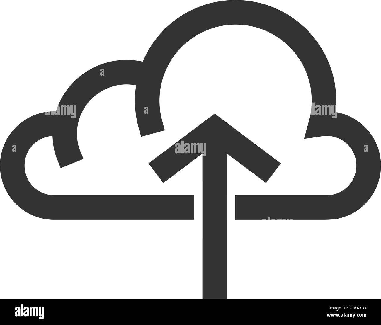 Cloud upload icon in thick outline style. Black and white monochrome ...