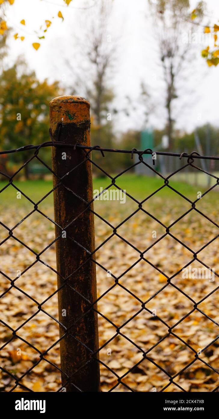 Vertical shot of metal pole of a grid fence Stock Photo - Alamy