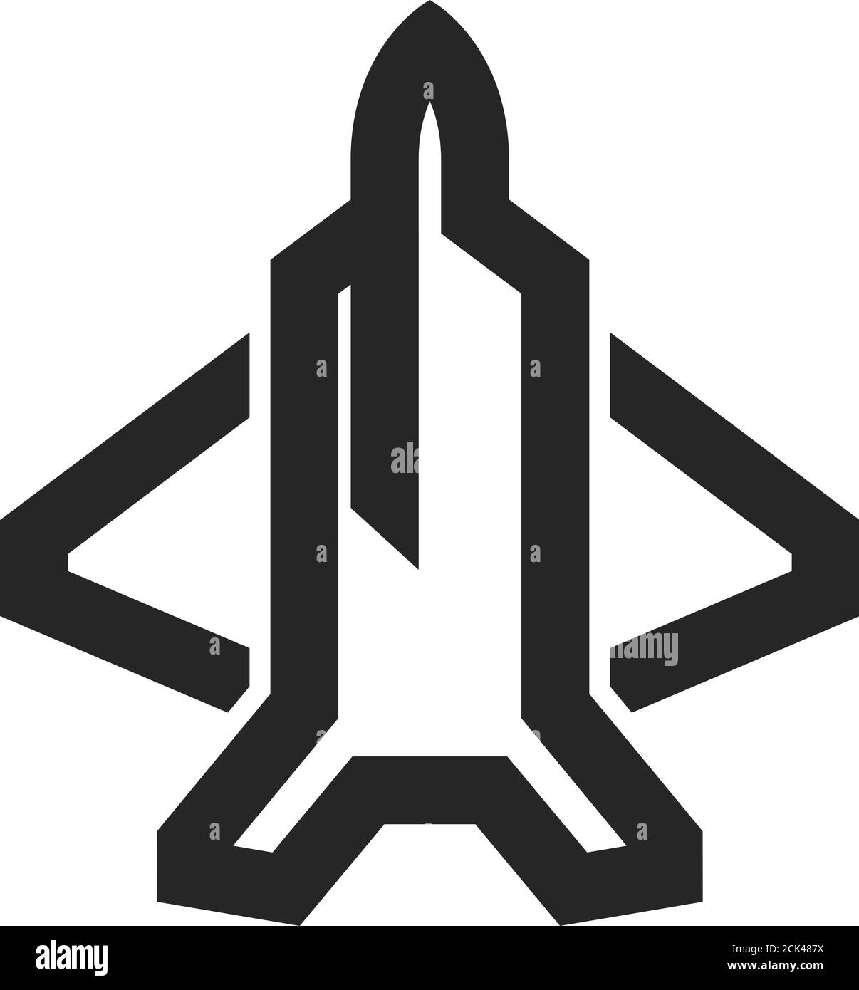 Fighter jet icon in thick outline style. Black and white monochrome ...
