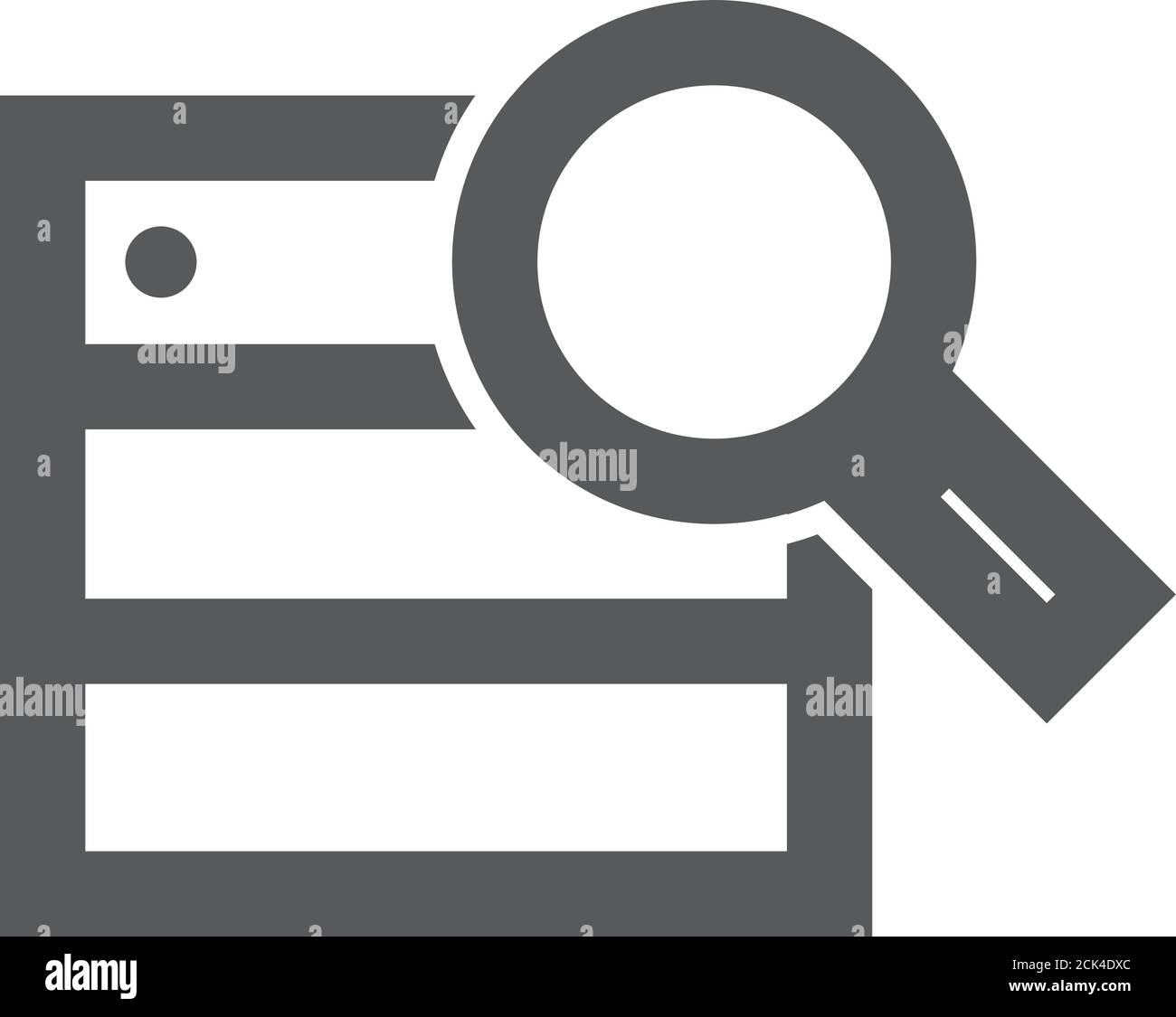 Database search icon in thick outline style. Black and white monochrome ...