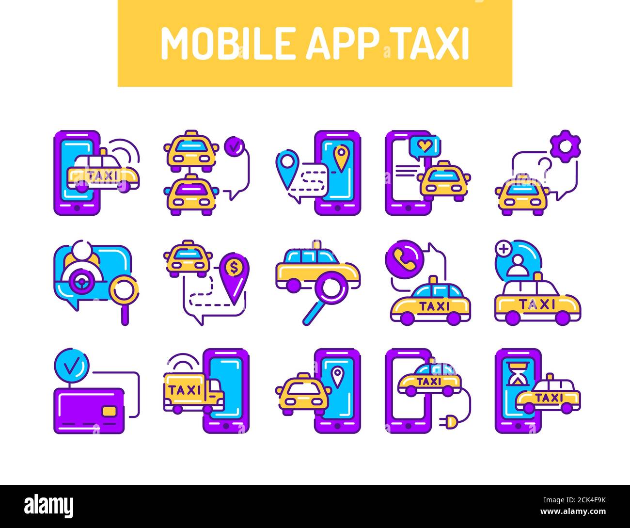 Online mobile application order taxi service color line icons set ...