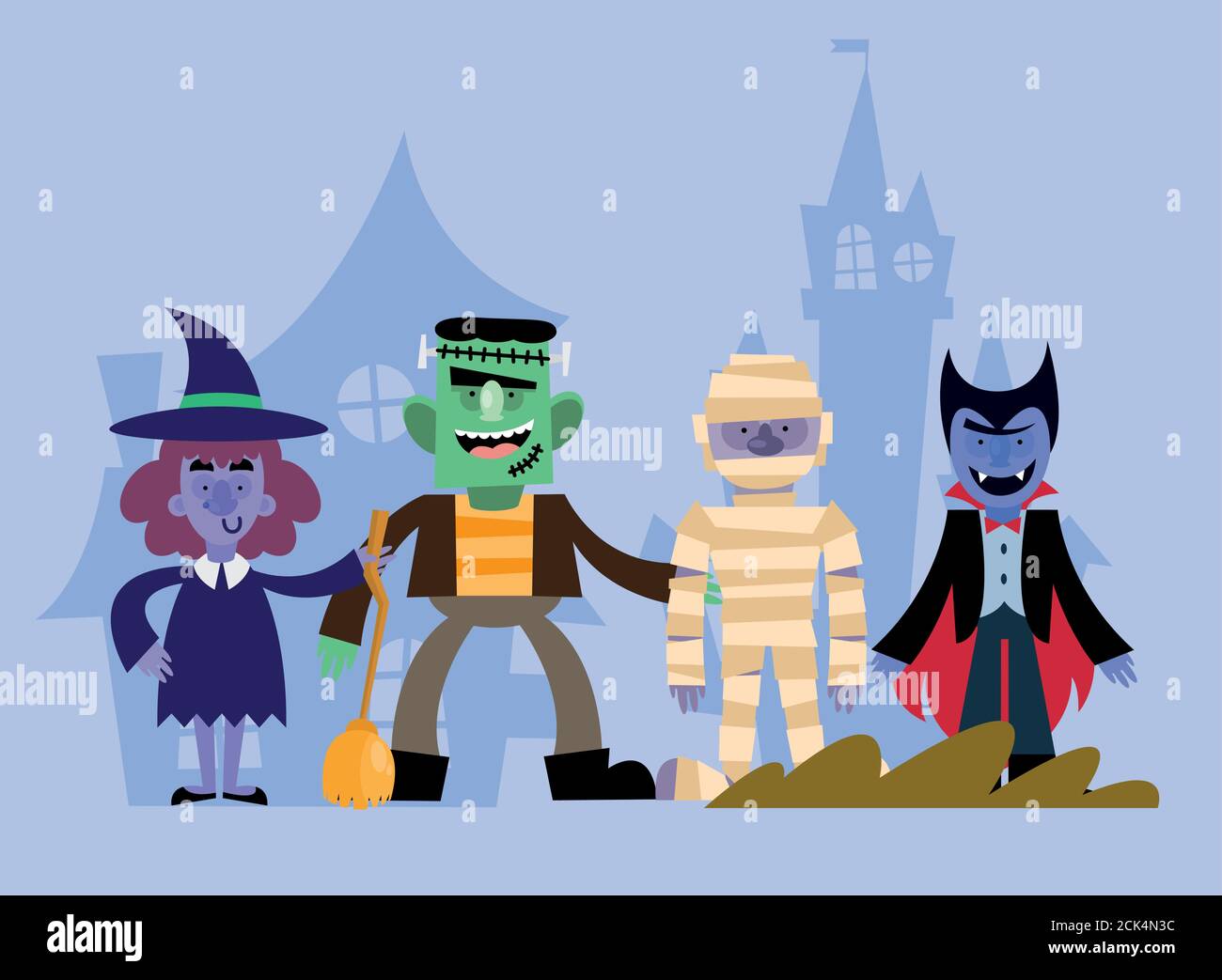 Halloween frankenstein witch mummy and vampire cartoons design, Holiday ...